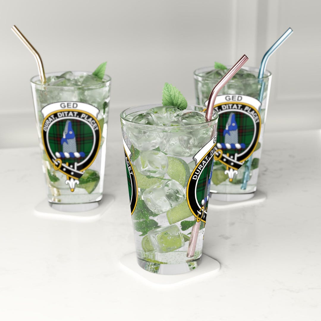 Custom Scottish Clan Crest Tartan Pint Glass, 16oz - Double Sided Print ...