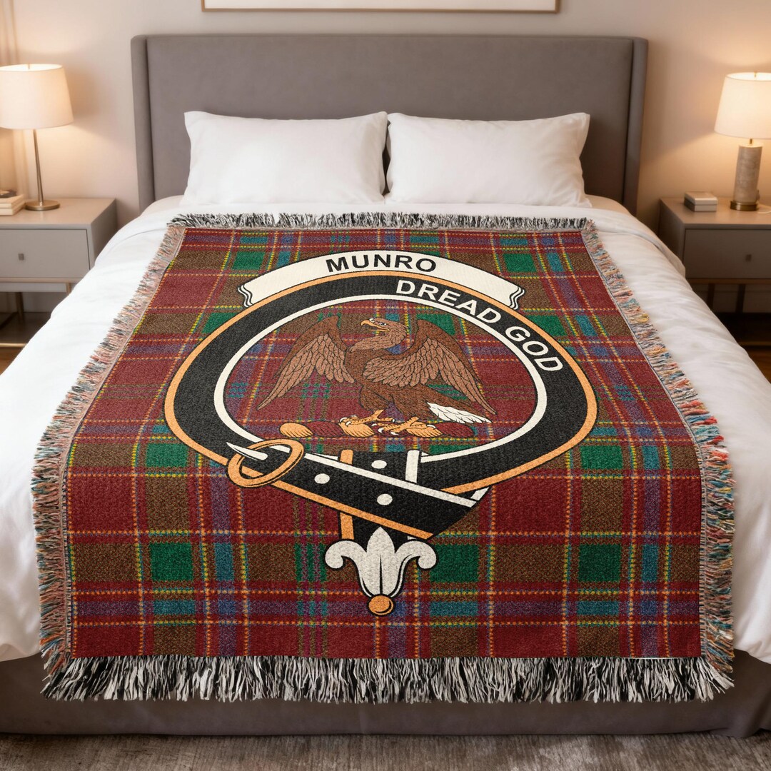 Clan Munro Woven Blanket, Scottish Crest Tartan Throw, Heritage ...