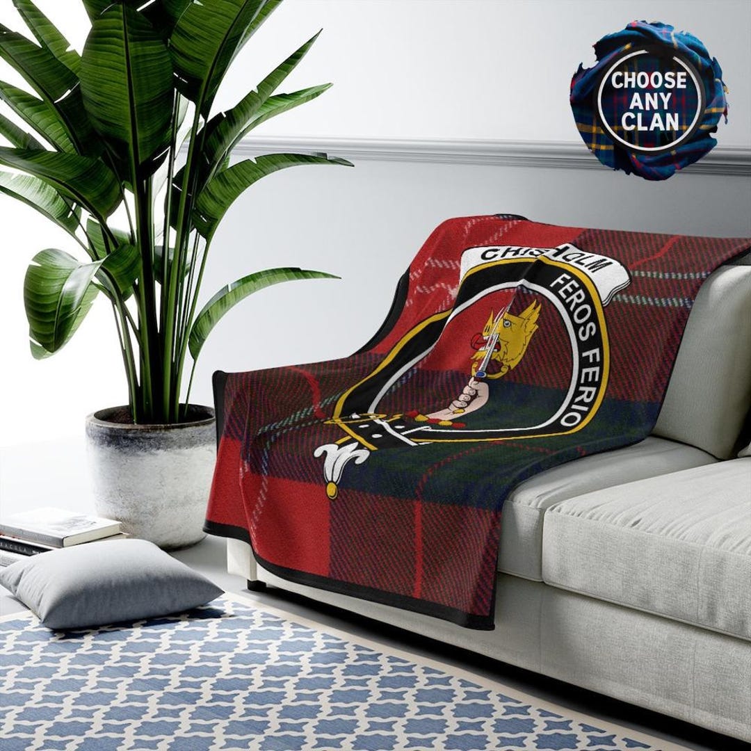 Chisholm Clan Crest Tartan Blanket, Scottish Heritage Throw, Chisholm ...