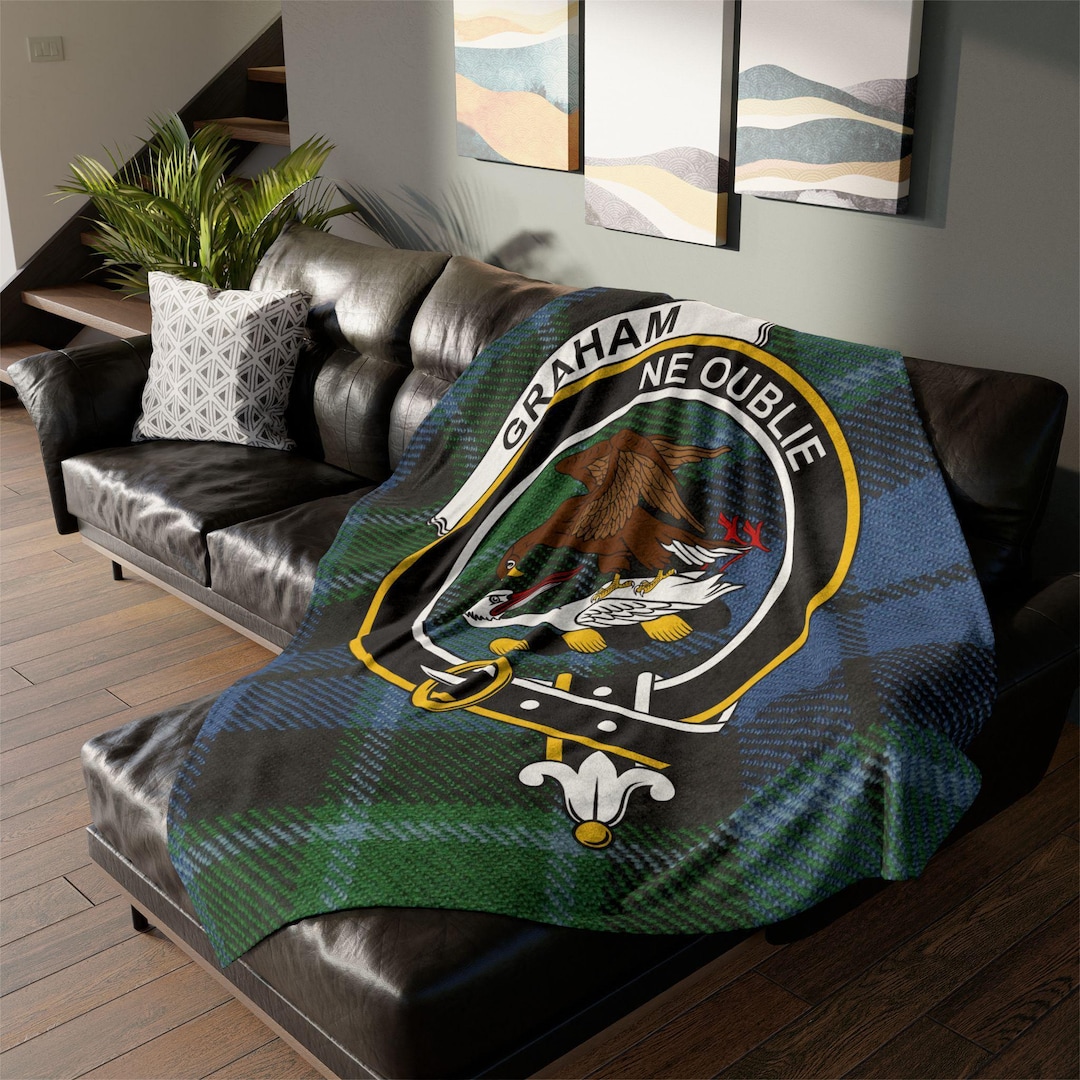 Graham Clan Crest Tartan Throw Blanket: Scottish Heirloom Minky Bedding ...