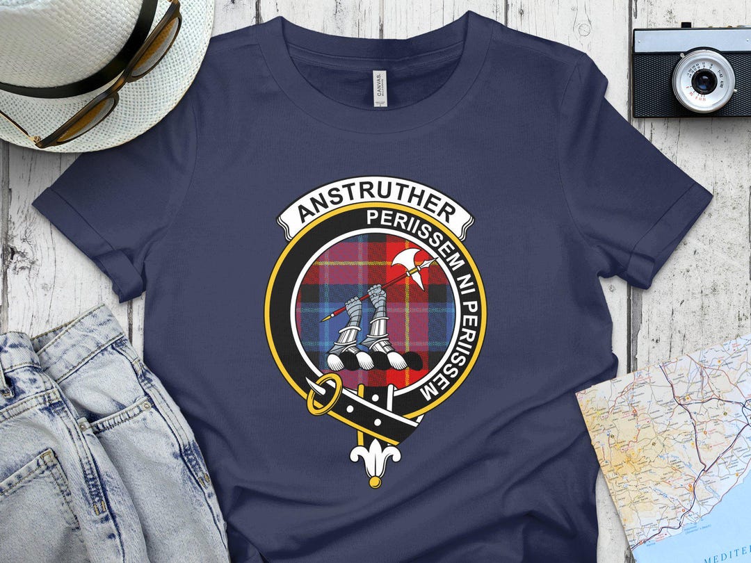 ANSTRUTHER Scottish Clan Crest Tartan Background T-shirt, Surname ...