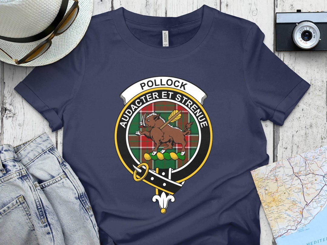 Pollock Clan Family Crest Tartan Background T-shirt, Sweatshirt, Hoodie ...
