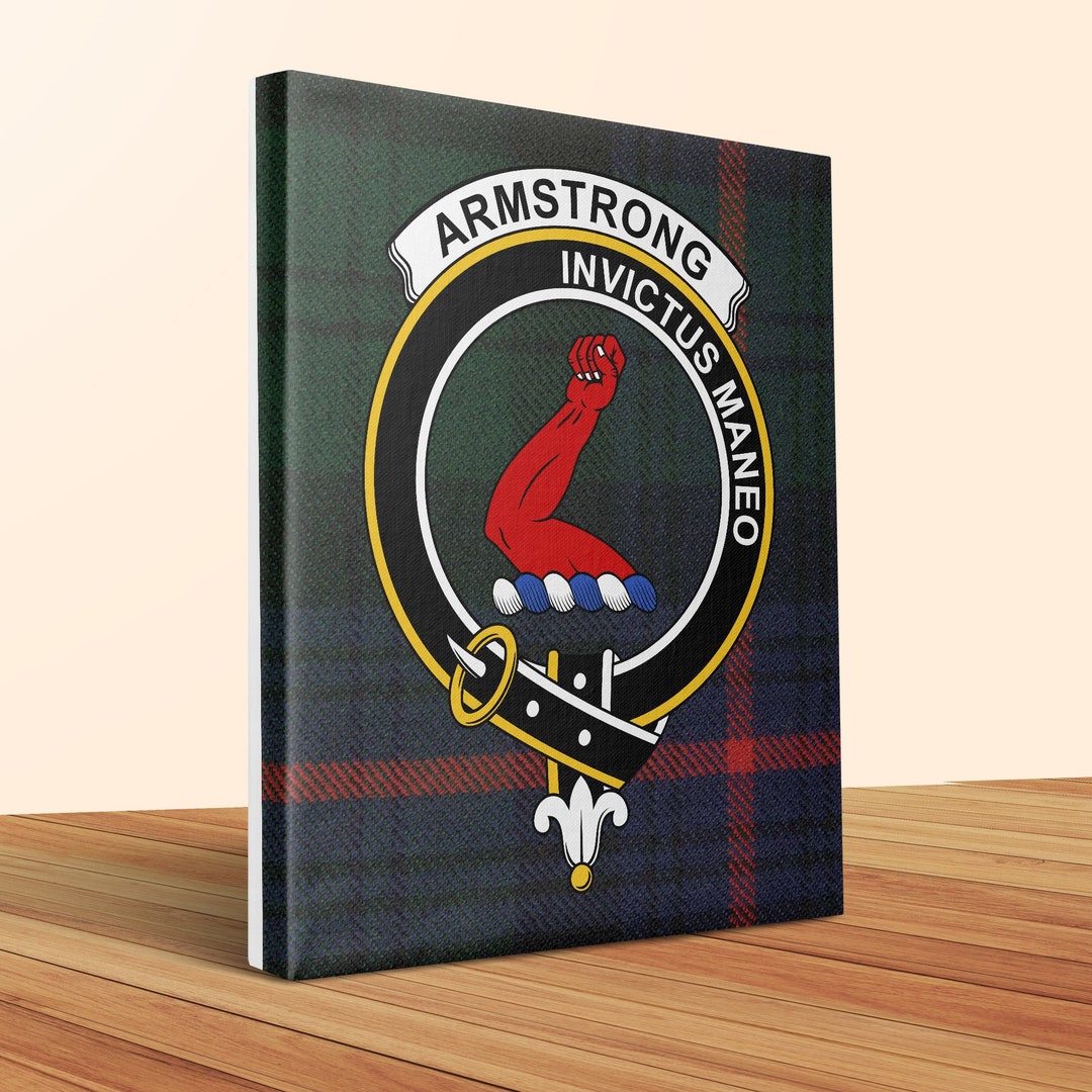 Armstrong Family Crest Tartan Background, Custom Scottish Wall Art ...