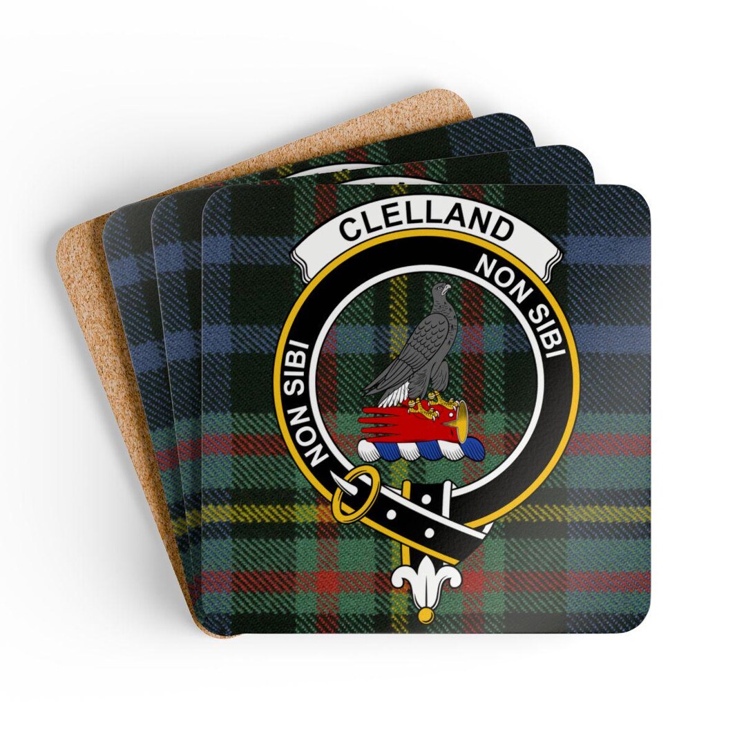 Clelland Coaster Set: Scottish Clan Crest, Tartan Pattern, Home Decor ...