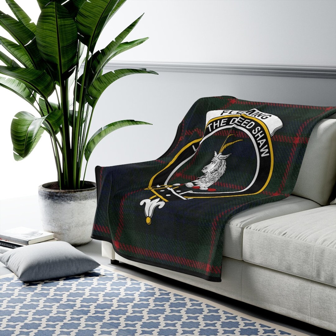 Clan Fleming Scottish Tartan Crest Blanket, Scottish Clan Gift, Soft ...