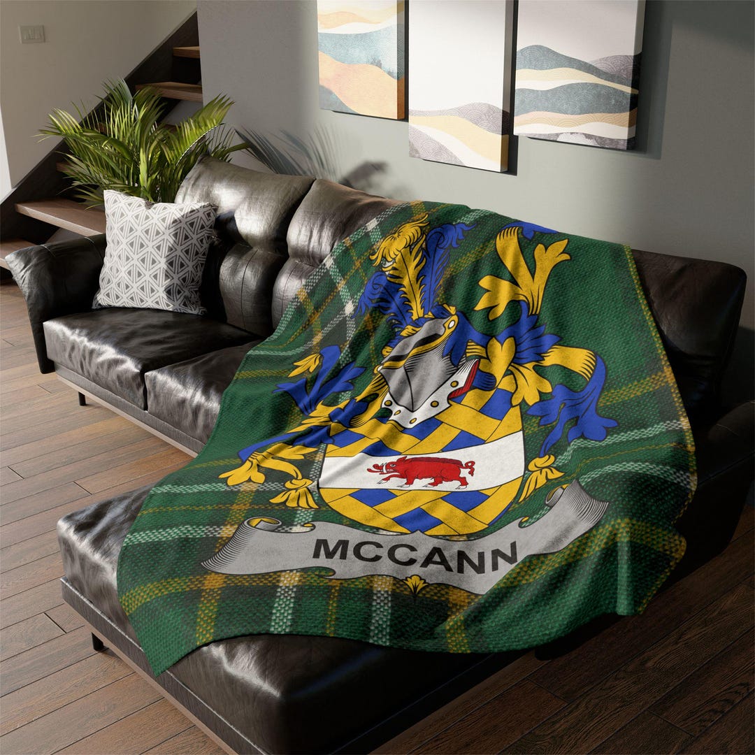 Mccann Surname Coat of Arms Blanket, Irish Family Name Heritage Throw ...