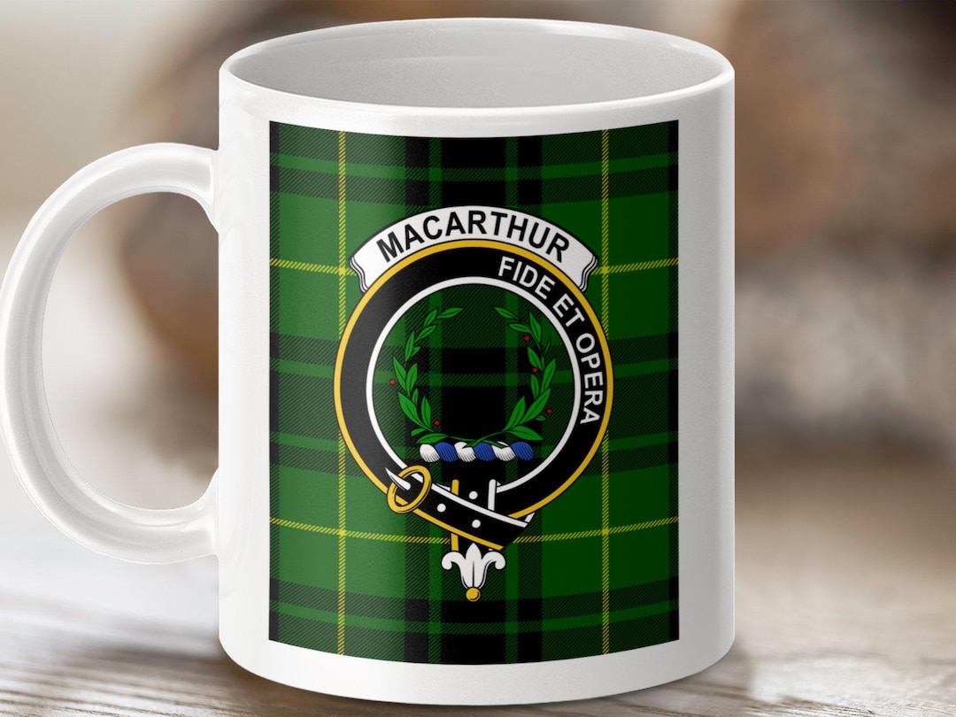 Macarthur Clan Crest Mug, Scottish Tartan Coffee Cup, Customizable Gift ...