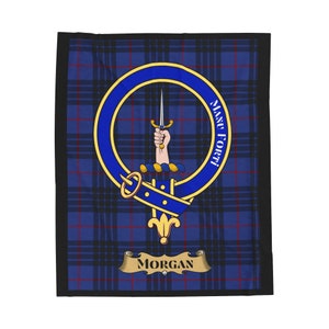 Morgan Clan Scottish Tartan Crest Blanket, Scotland Tartan Blanket ...