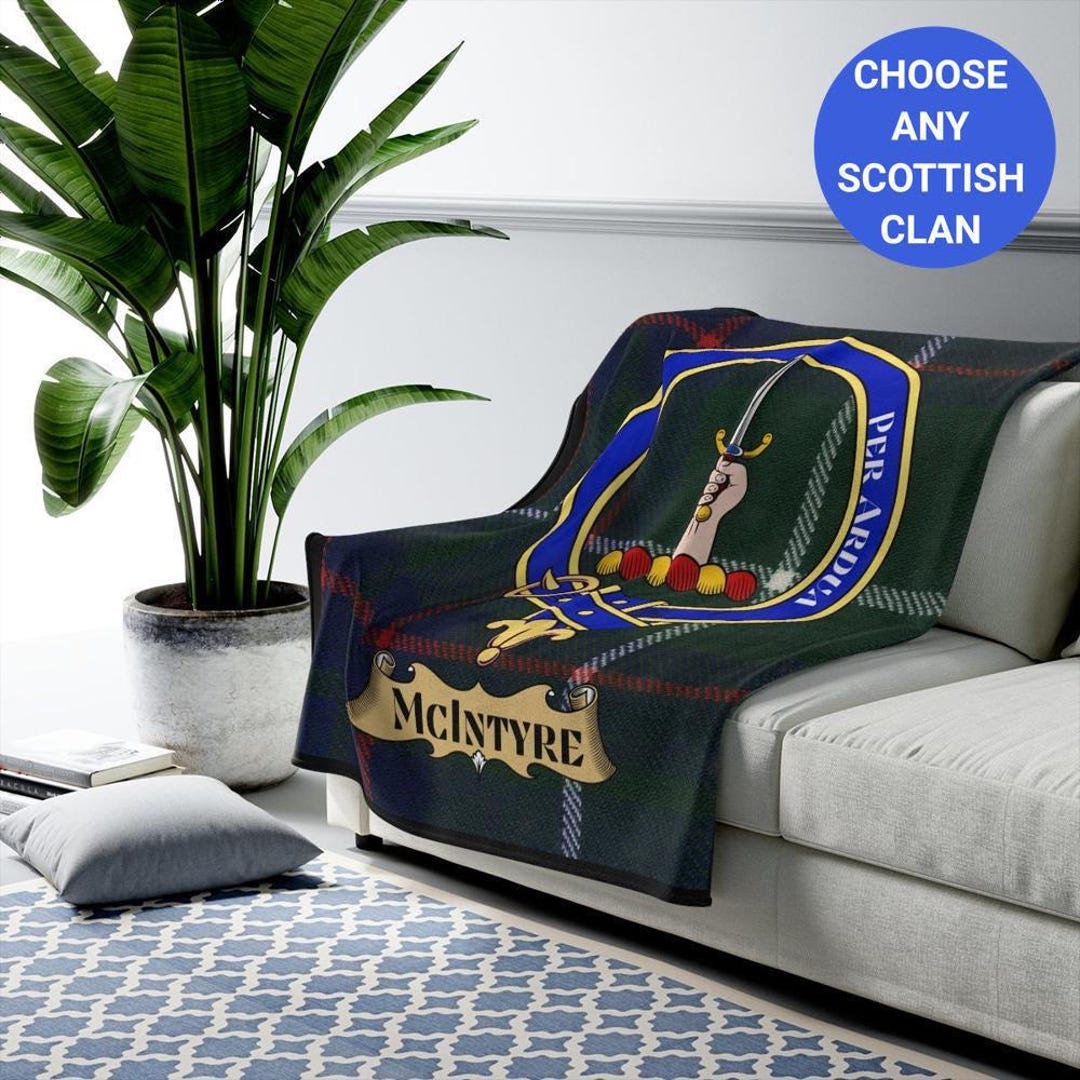Mcintyre Scottish Clan Crest on Tartan Background Blanket, Scottish ...