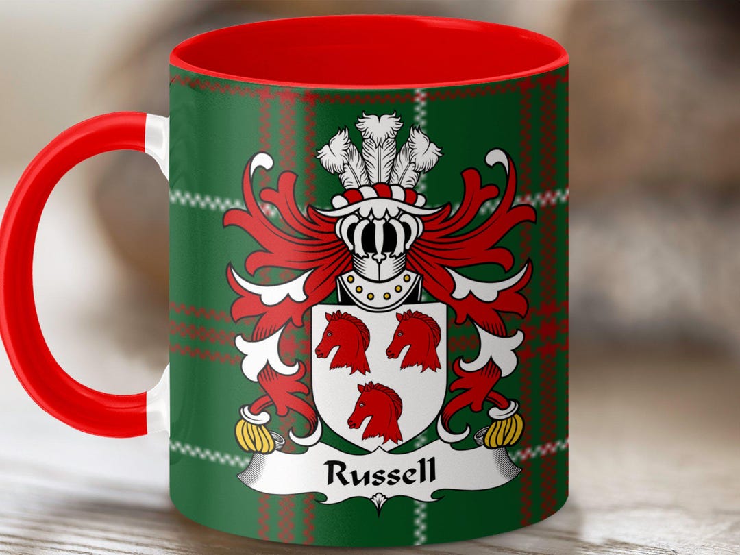 Russell Welsh Surname Coat of Arms Mug, Welsh National Tartan ...