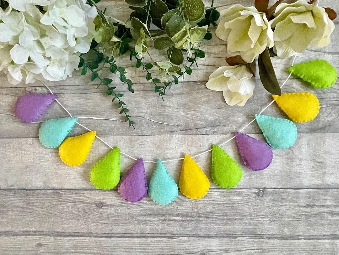 Felt Raindrop Garland, Rainbow Teardrop Garland, Classroom Bunting ...
