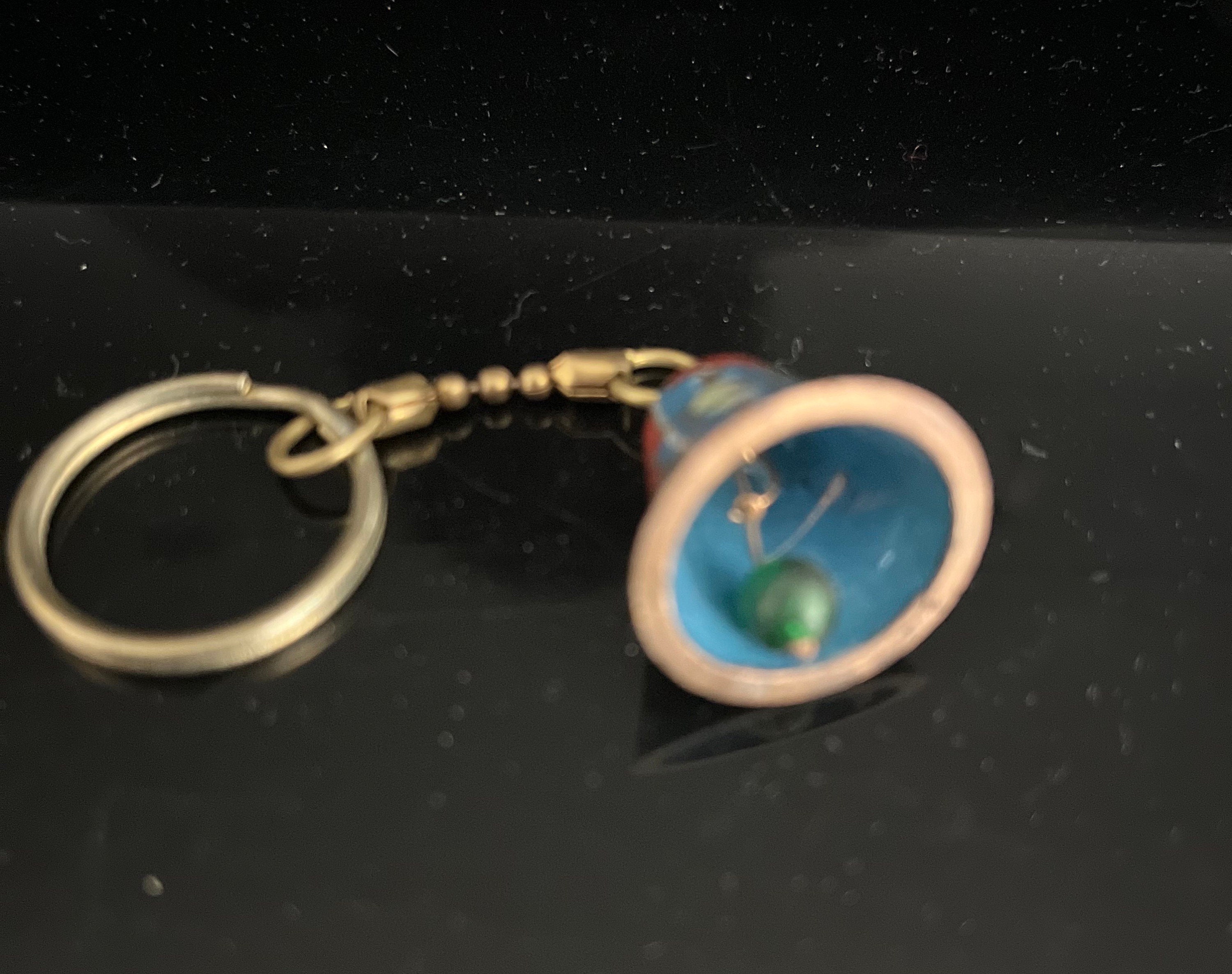 Cloisonne Bell Key Ring / Brass Cloisonne Bell Key Ring / Floral ...