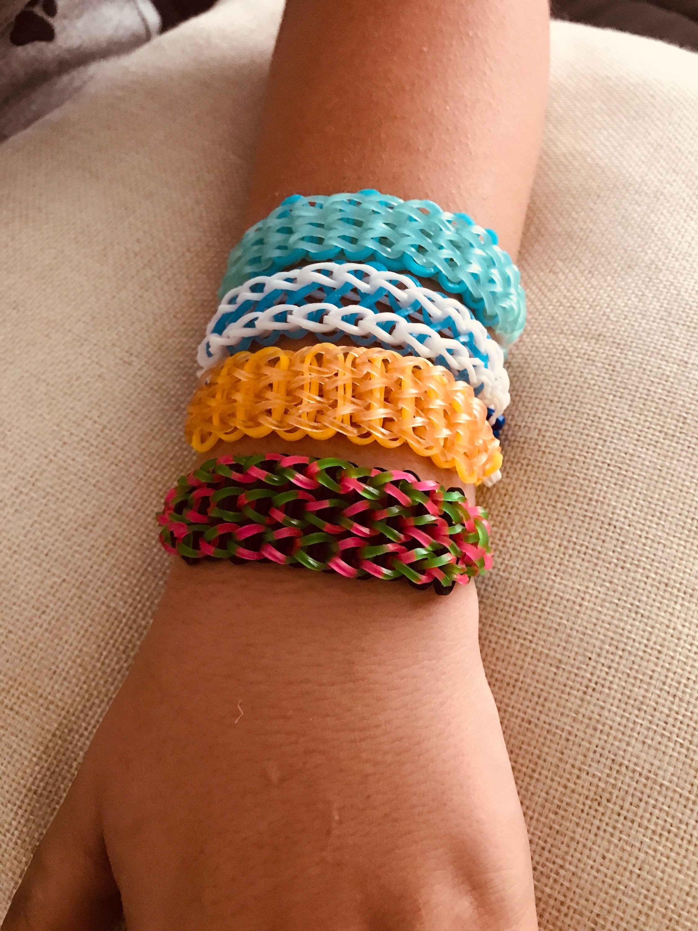 Rainbow Loom Bracelet 3 Differents Lines~ Light Blue and Teal/ Pink and ...