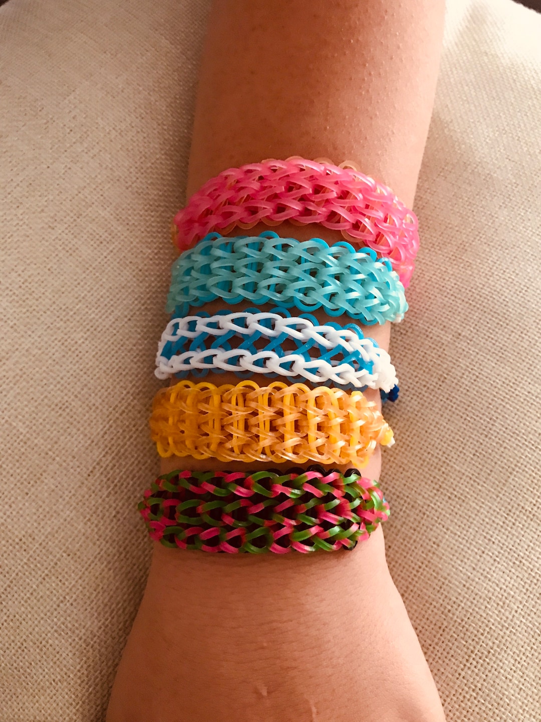Rainbow Loom Bracelet 3 Differents Lines~ Light Blue and Teal/ Pink and ...