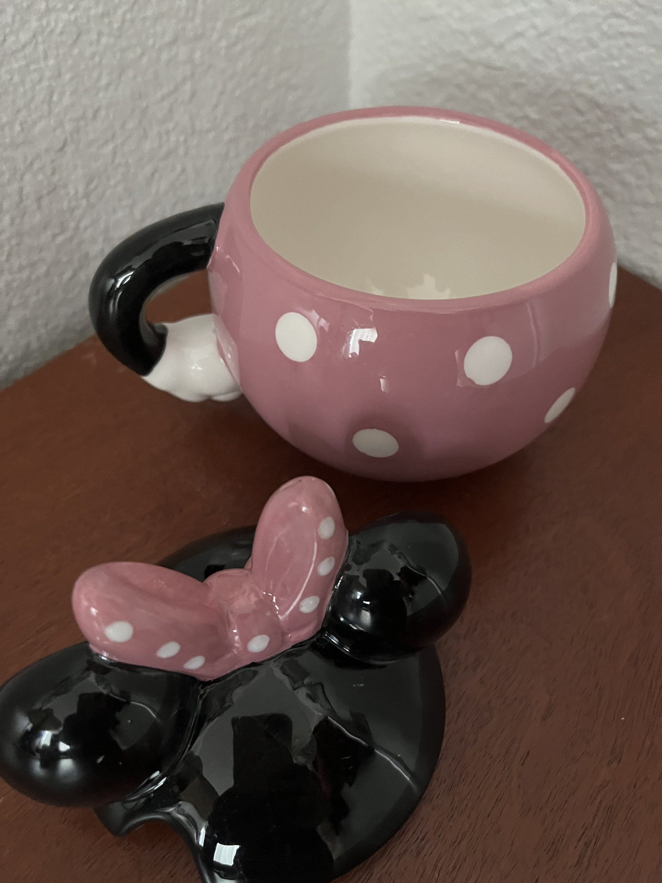 Disney Minnie Mouse Lidded Sugar Bowl Pink Bow White Polka Dots Black ...