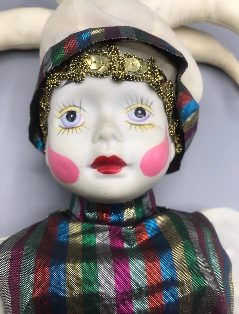 Vintage Redesign Heirloom 16’’ Mardi Gras Jester Doll With Porcelain ...