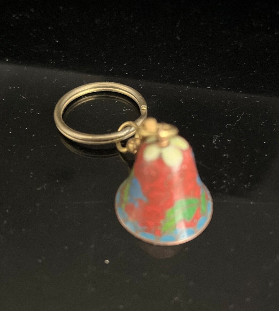 Cloisonne Bell Key Ring / Brass Cloisonne Bell Key Ring / Floral ...