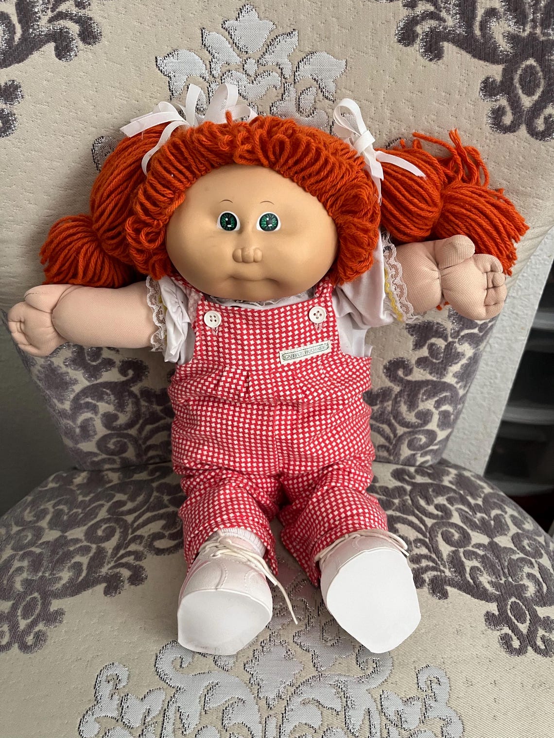 Vintage 84 Coleco Cabbage Patch Kids RARE KT TAG Girl Red Hair Green ...