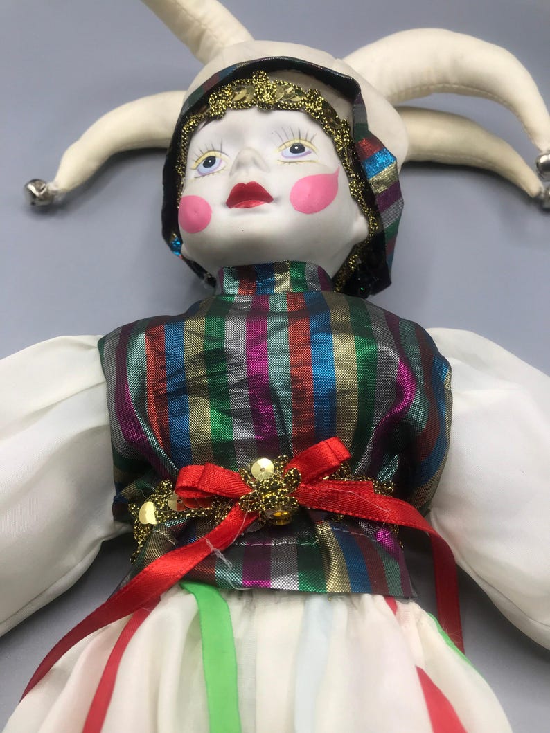 Vintage Redesign Heirloom 16’’ Mardi Gras Jester Doll With Porcelain ...