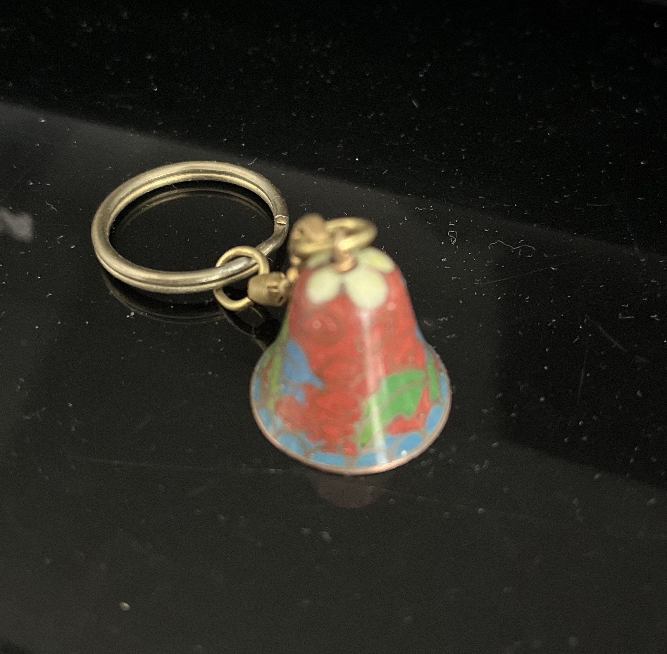 Cloisonne Bell Key Ring / Brass Cloisonne Bell Key Ring / Floral ...