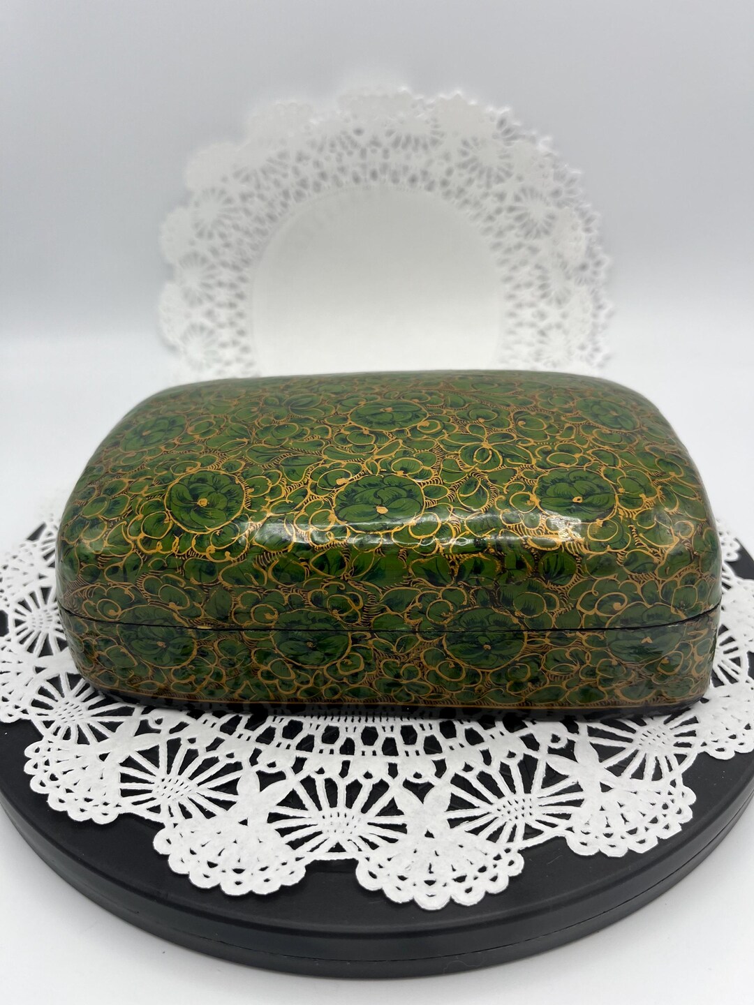 Kashmir Lacquer Box Kashmiri Floral Jewelry Box 7", Vintage Lacquerware ...