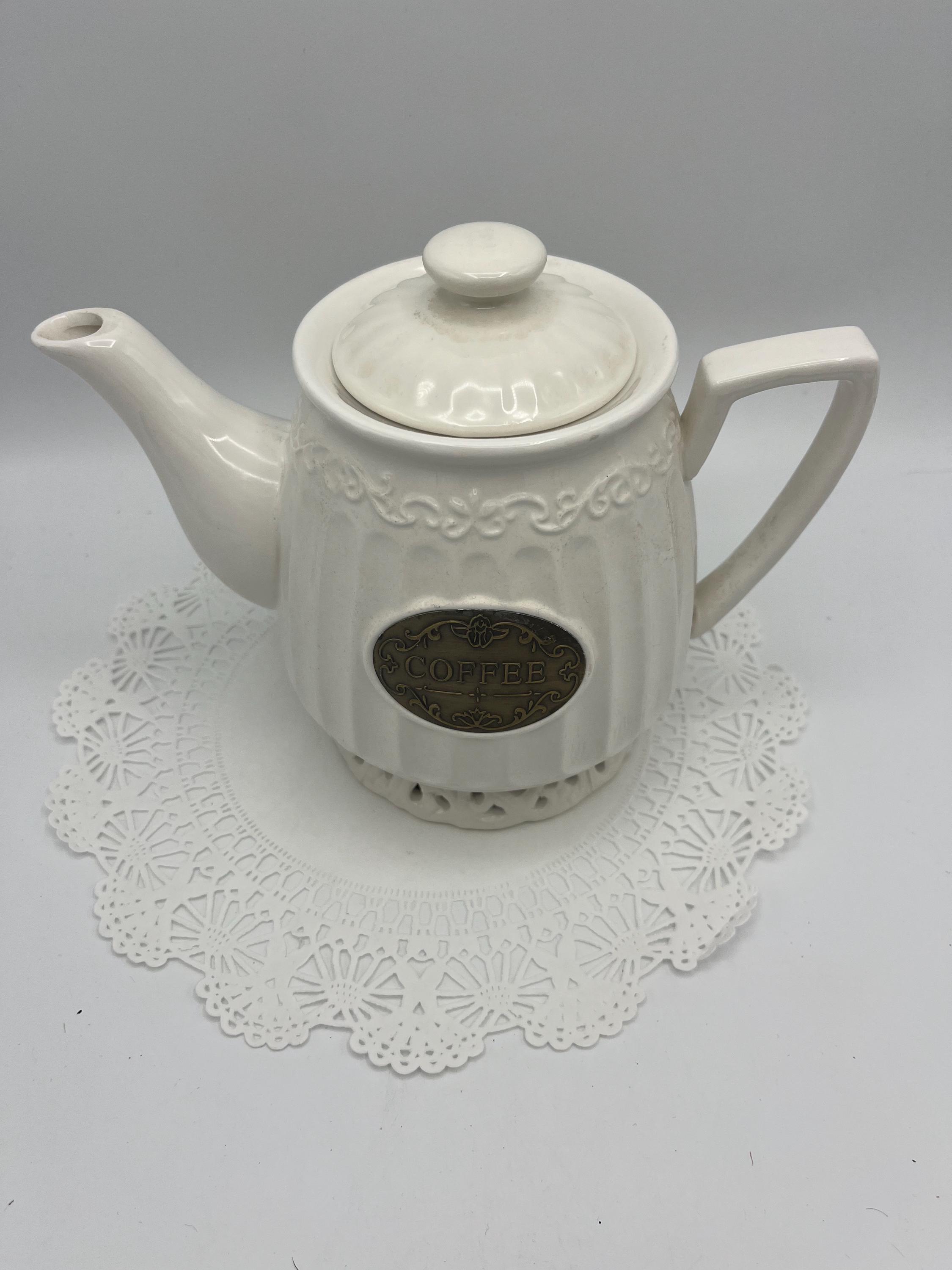 THL Ceramic Embossed Teapot. 32 OZ Capacity. Decorative Ridges on the ...