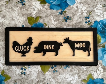 Oink Cluck Moo Sign, Farmer Sign, Farm Animal Sign, Farmhouse Sign ...