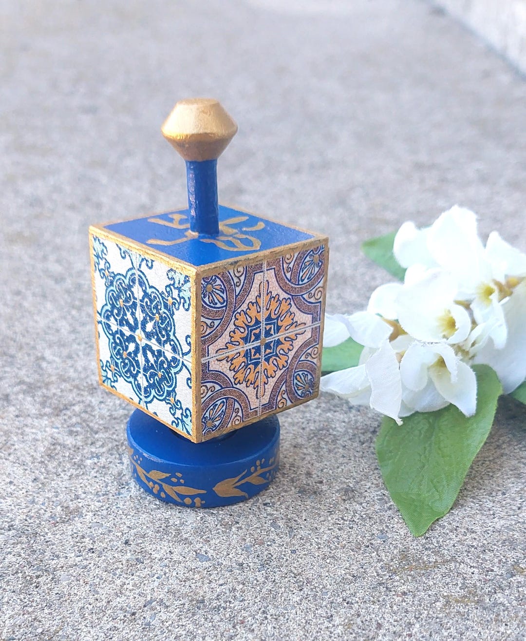 Handcrafted Decorative Collectible Dreidel With Stand - Wooden Hanukkah ...