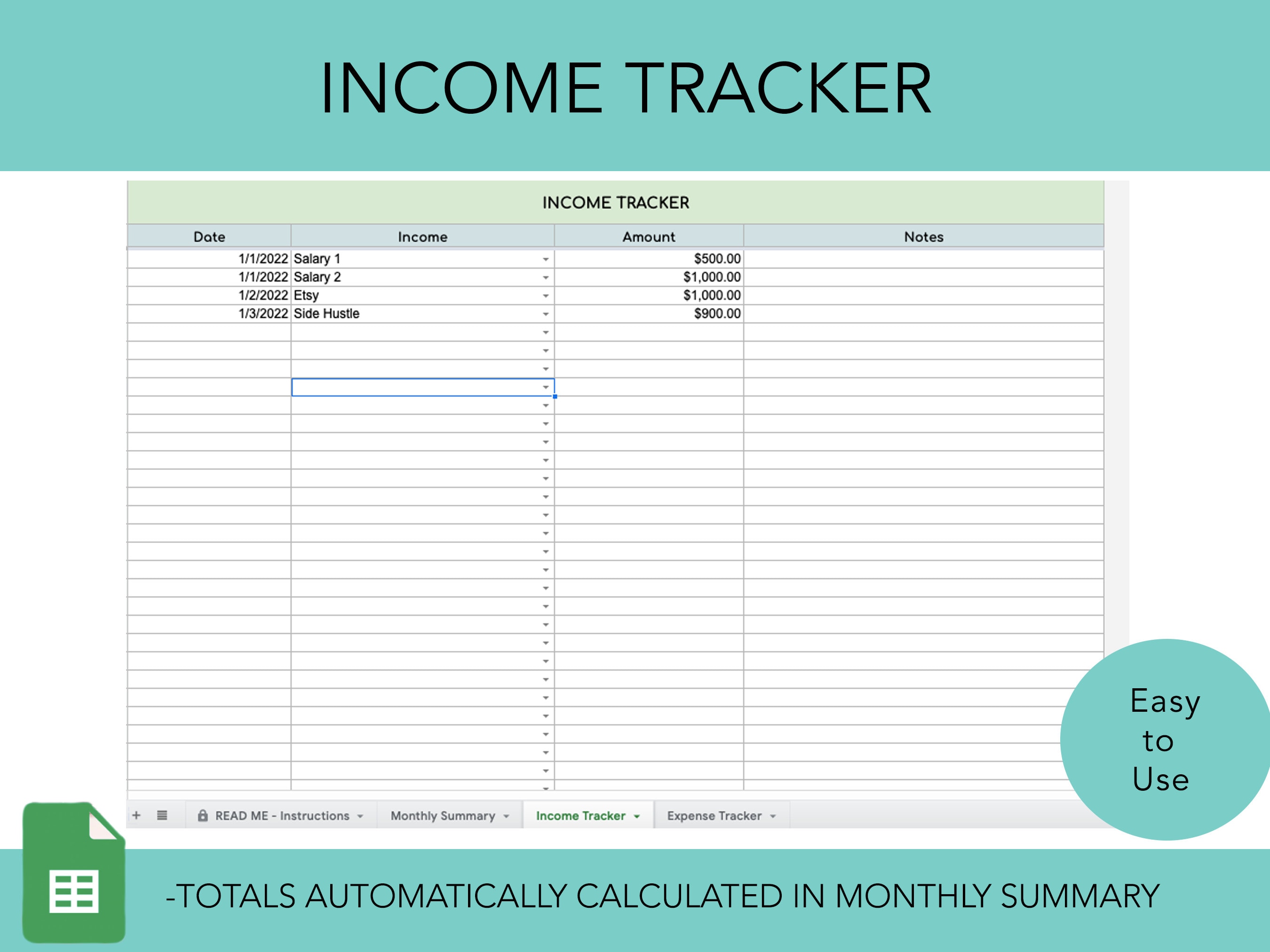 Monthly Income and Expense Tracker, Google Sheets, Excel Template ...