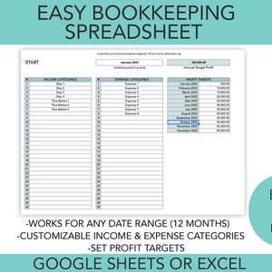 Easy Bookkeeping Template, Small Business Bookkeeping Spreadsheet, Income and Expense Tracker ...