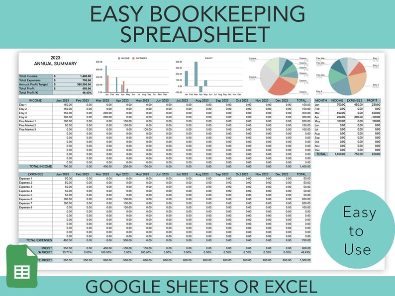 Easy Bookkeeping Template, Small Business Bookkeeping Spreadsheet ...