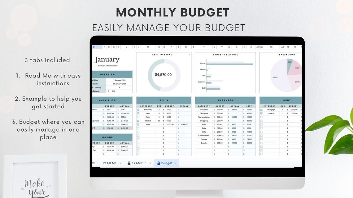Budget Planner Google Sheets Monthly Budget Spreadsheet Paycheck Budget ...