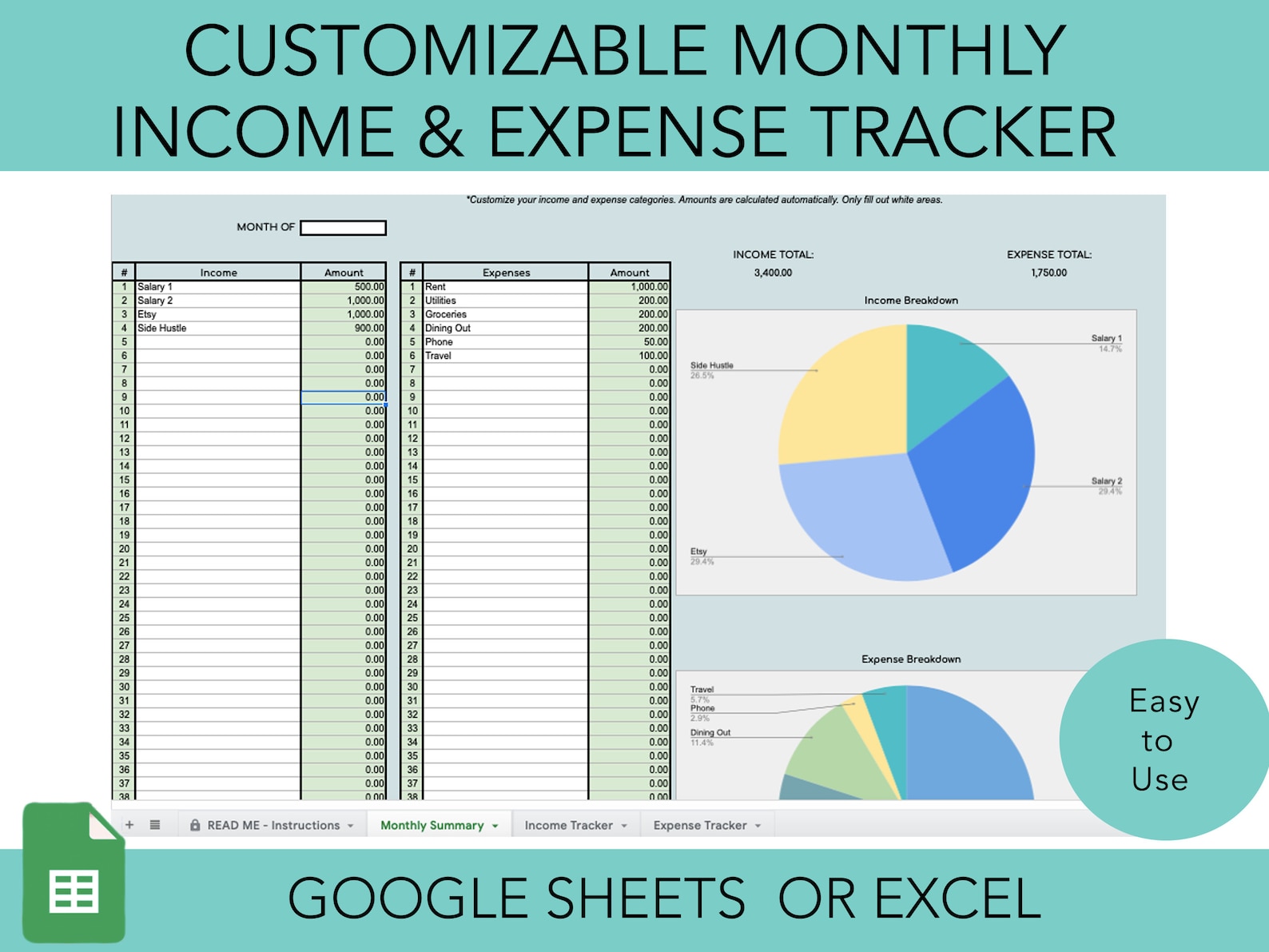 Monthly Income and Expense Tracker, Google Sheets Template, Income ... Monthly Income and Expense Tracker, Google Sheets Template, Income ...