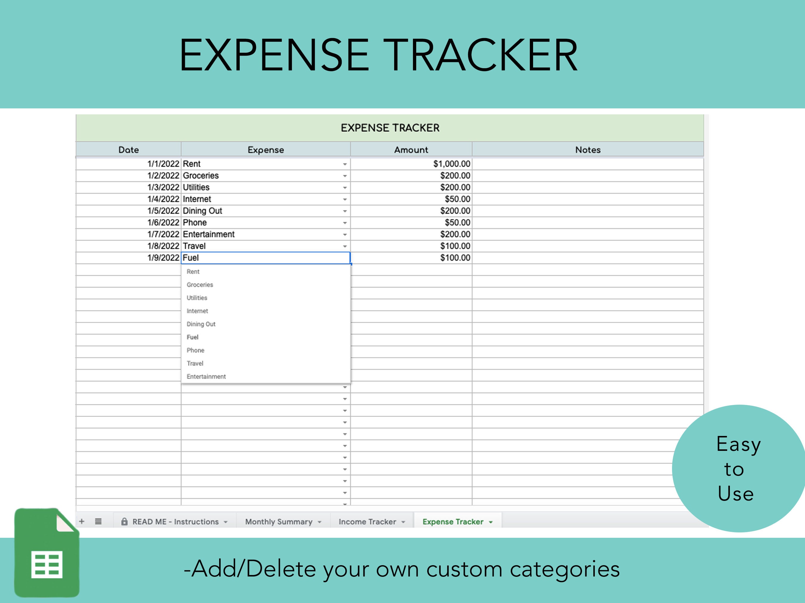 Monthly Income and Expense Tracker, Google Sheets Template, Income ...