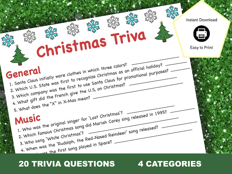 Christmas Trivia PDF, Christmas Party Game, Christmas Printable ...