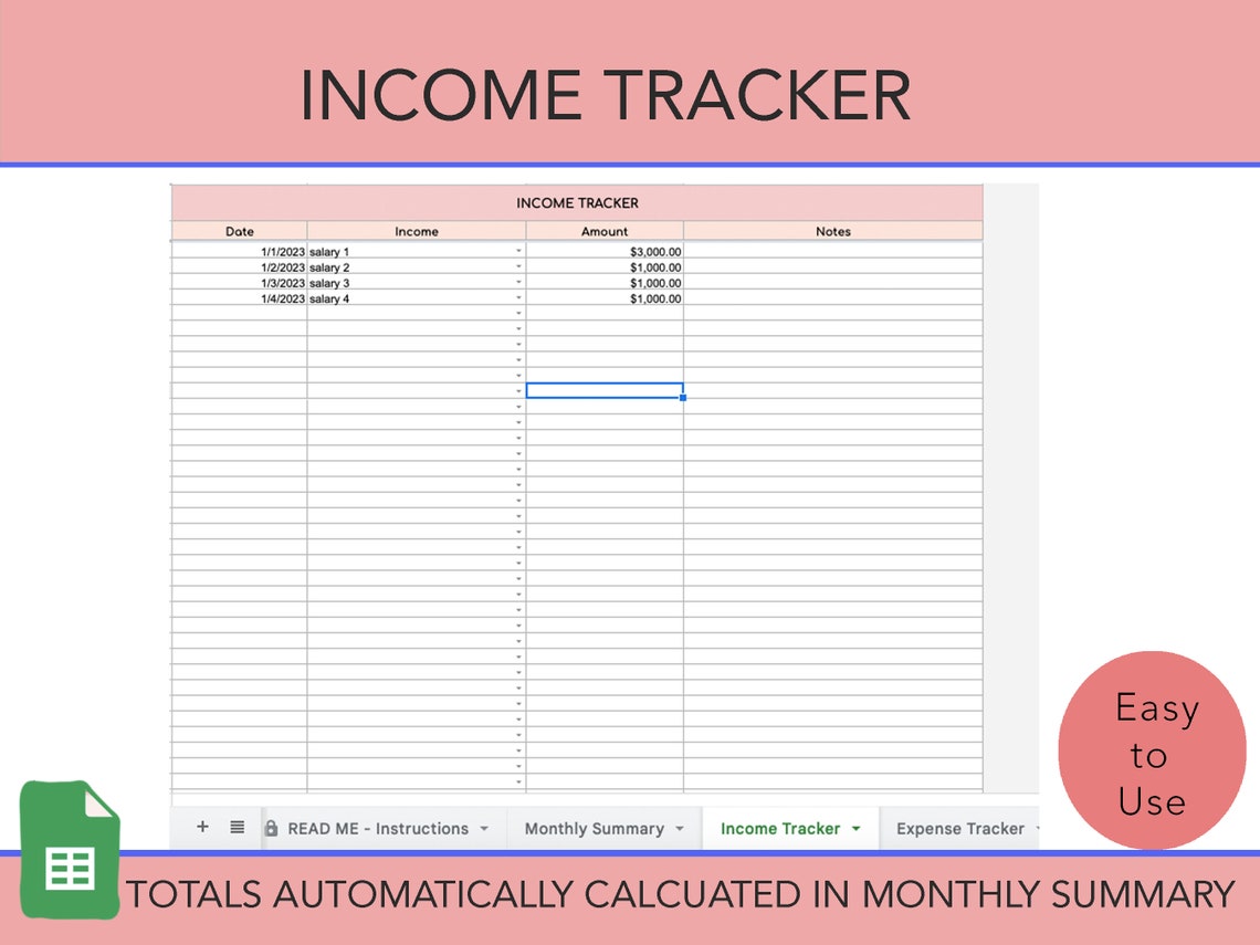 Monthly Income Expense Tracker, Google Sheets, Excel (digital Download ...