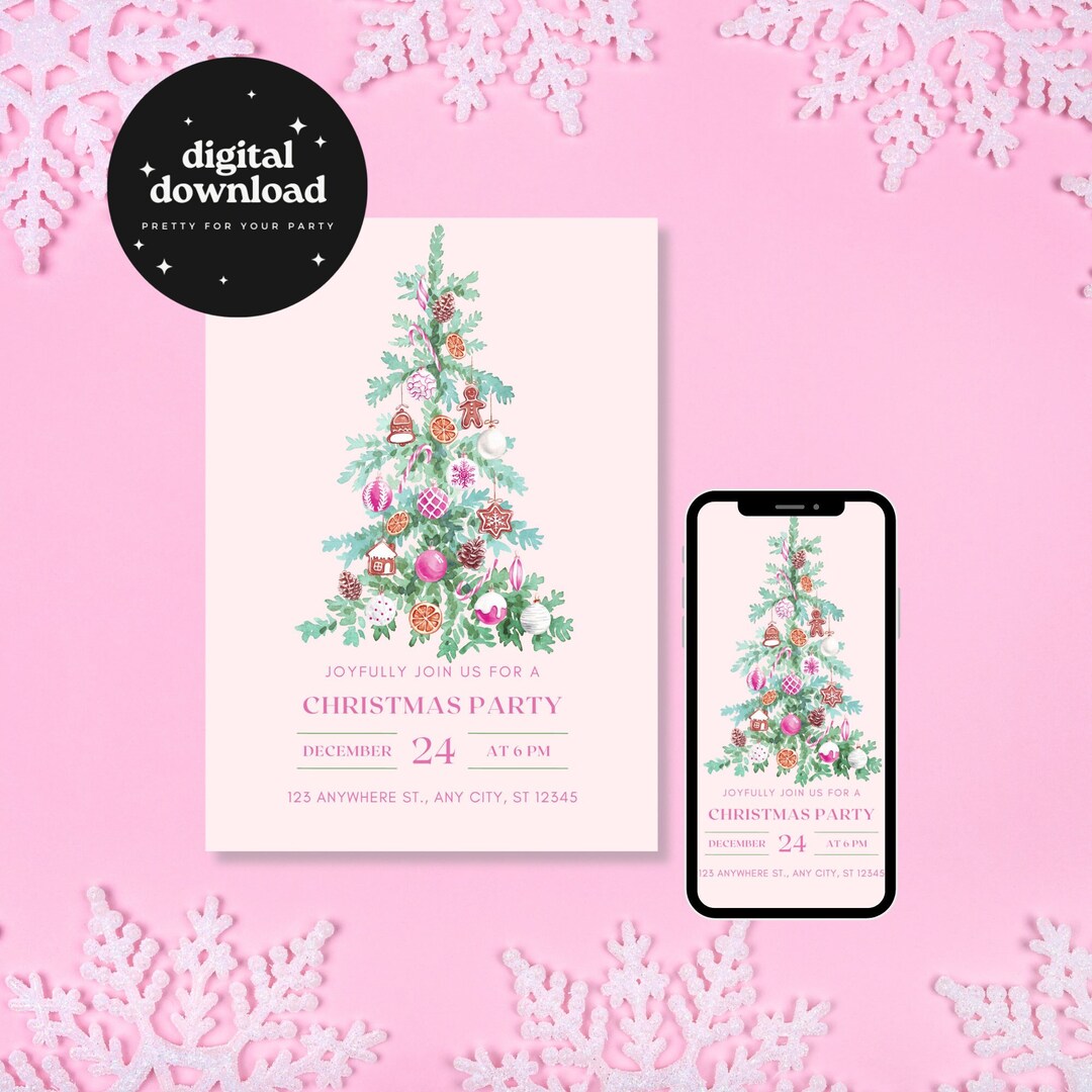 Pink Christmas Party Invitation - Etsy