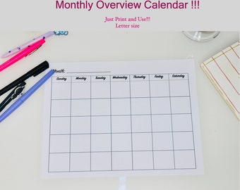 Monthly Overview, Printable Blank Calendar, Fillable Goal Setting ...