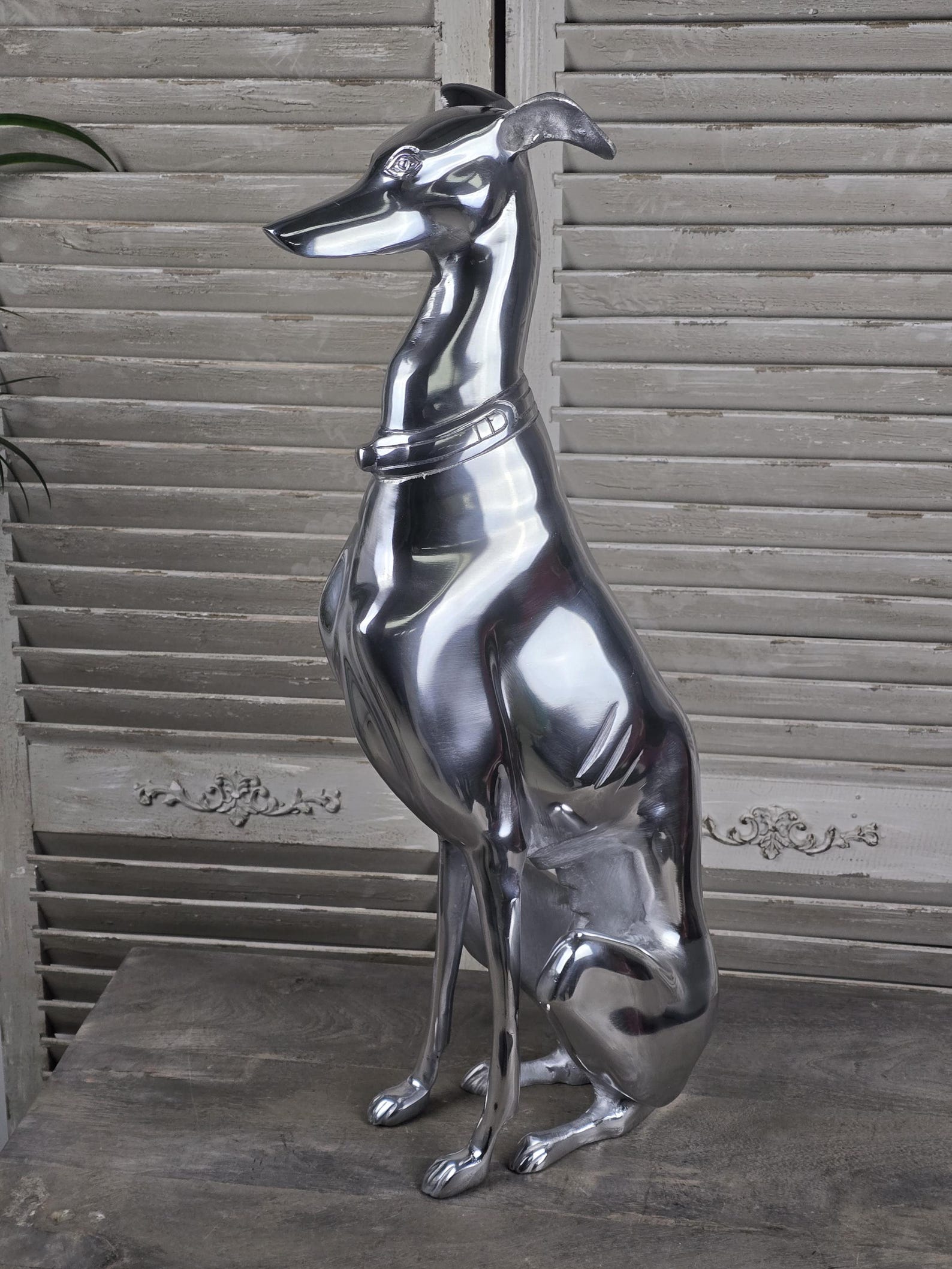 Aluminium Whippet Sitting Greyhound Whippet Silver Finish Ornament ...