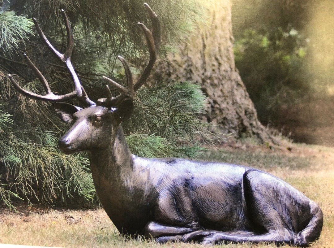 Bronze Laying Stag in Cast Aluminium Life Size Bronze Finish Deer Stag ...