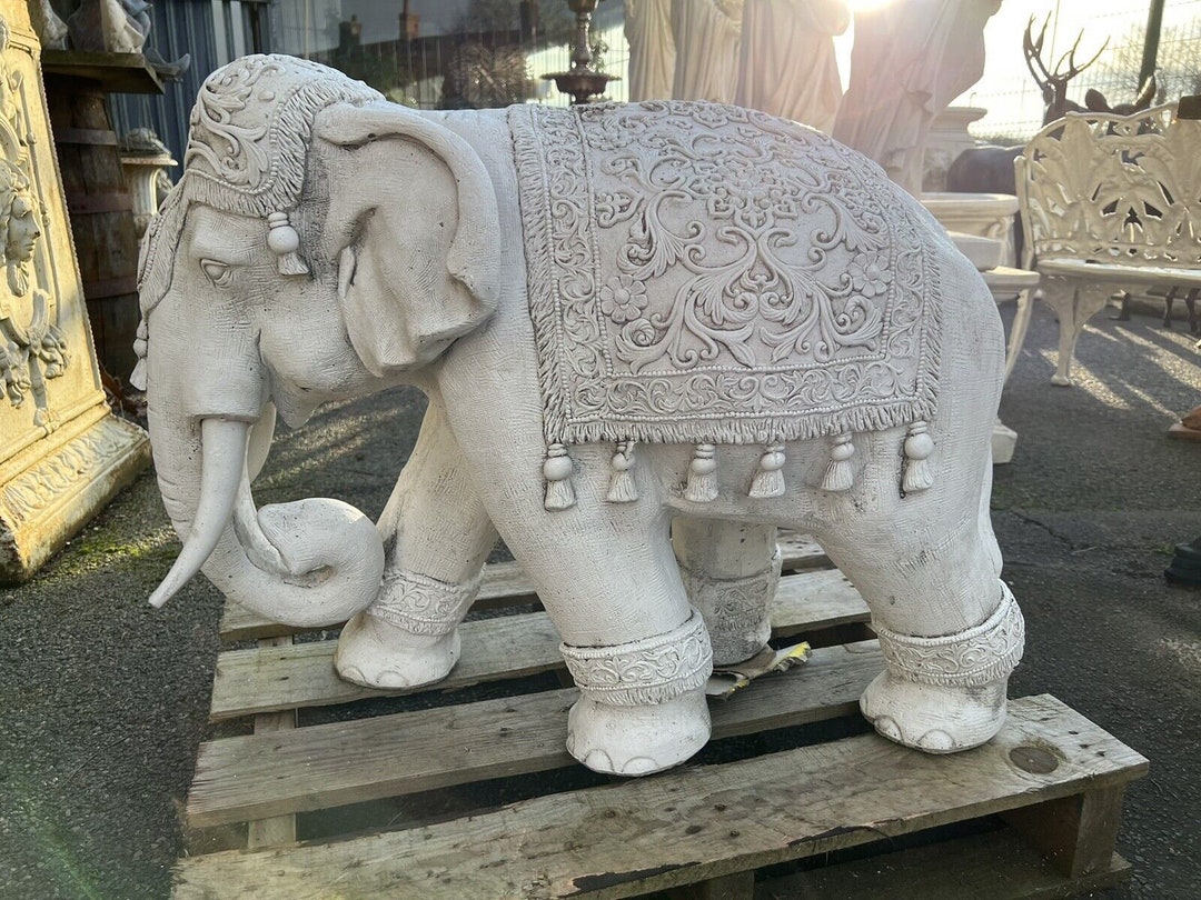 Stone Elephant Statue White Elephant Figure Large Elephant Garden ...
