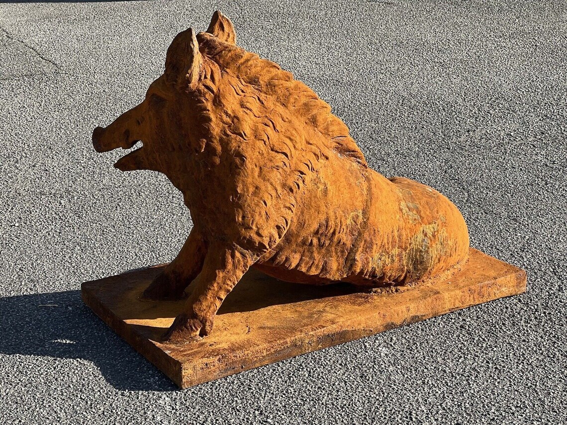 Wild Boar Pig Statue Cast Iron Wild Pig Hunter Sculpture Estate Manor ...