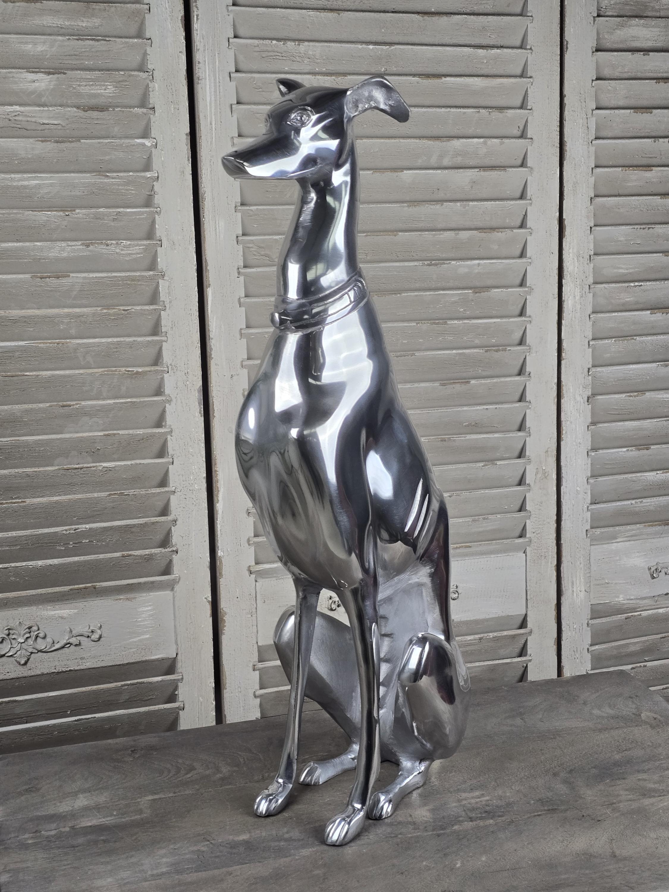 Aluminium Whippet Sitting Greyhound Whippet Silver Finish Ornament ...