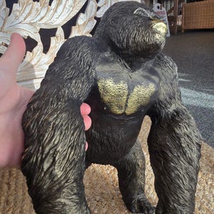 Gorilla Desk Statue Hunched Black Brushed Gold Monkey Ape Small ...