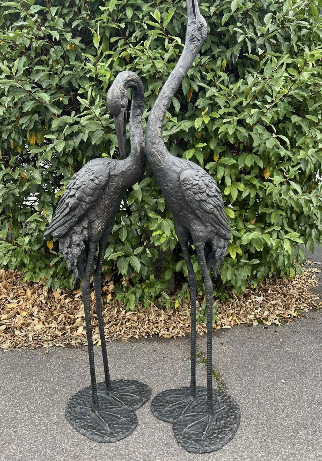Pair Cranes Bronze Painted Japanese Storks Garden Birds Heron Stalk ...