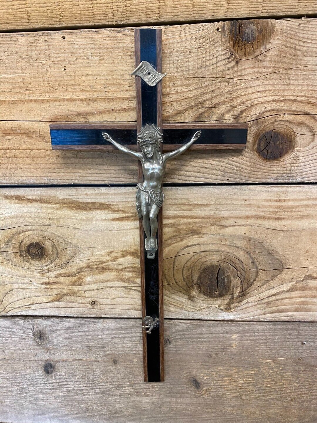 Jesus on Cross Crucifix Wood Black Detailing inri 19th Century ...