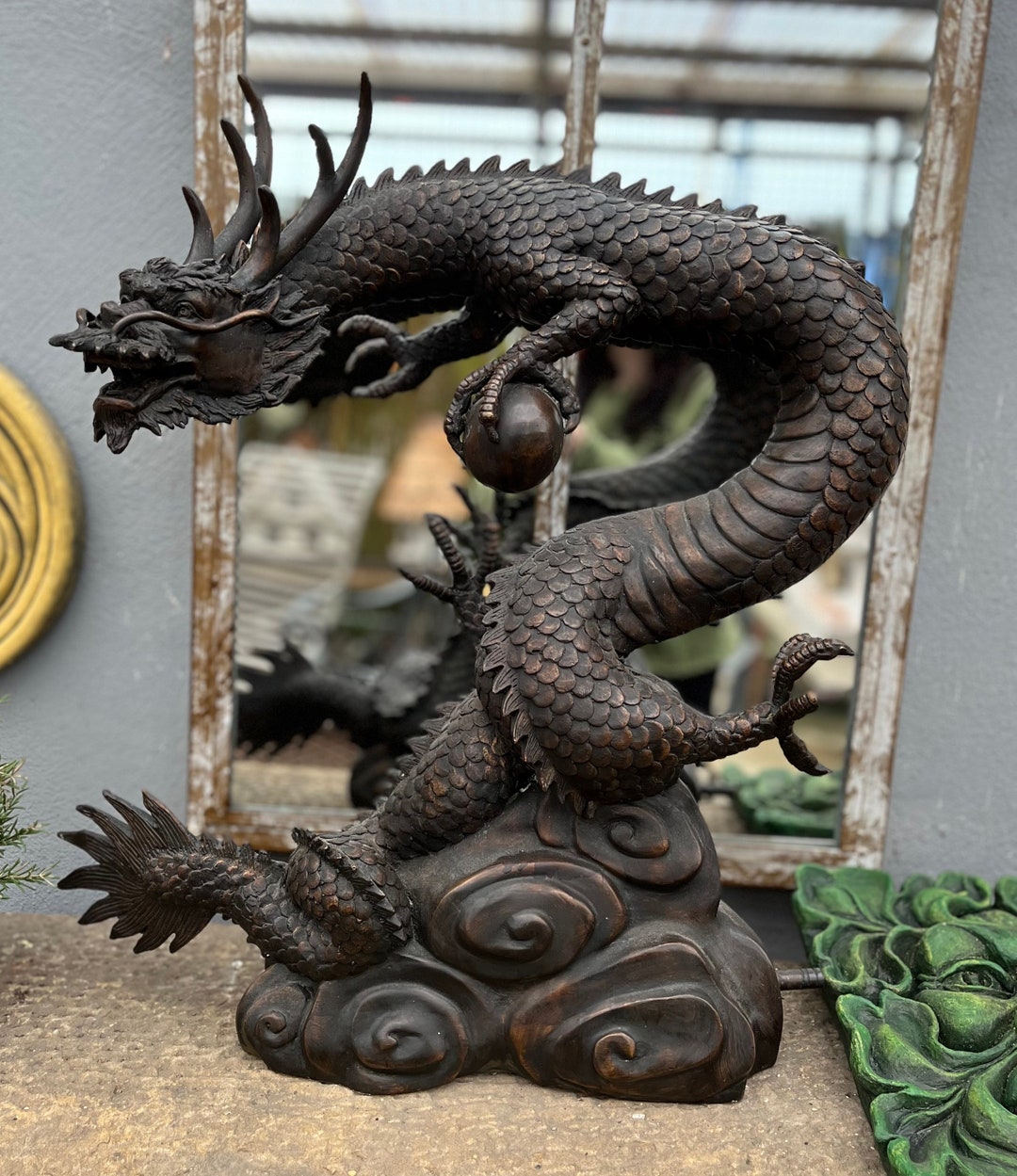 Bronze Dragon Medium Water Feature Bronze Oriental Lucky Dragon of Good ...