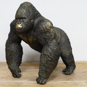 Gorilla Desk Statue Hunched Black Brushed Gold Monkey Ape Small ...