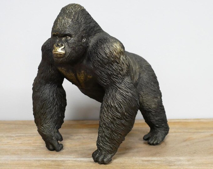 Gorilla Desk Statue Hunched Black Brushed Gold Monkey Ape Small ...