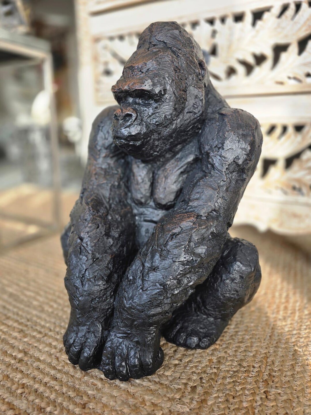 Large Gorilla Statue Hunched Black Brushed Bronze Monkey Ape - Etsy